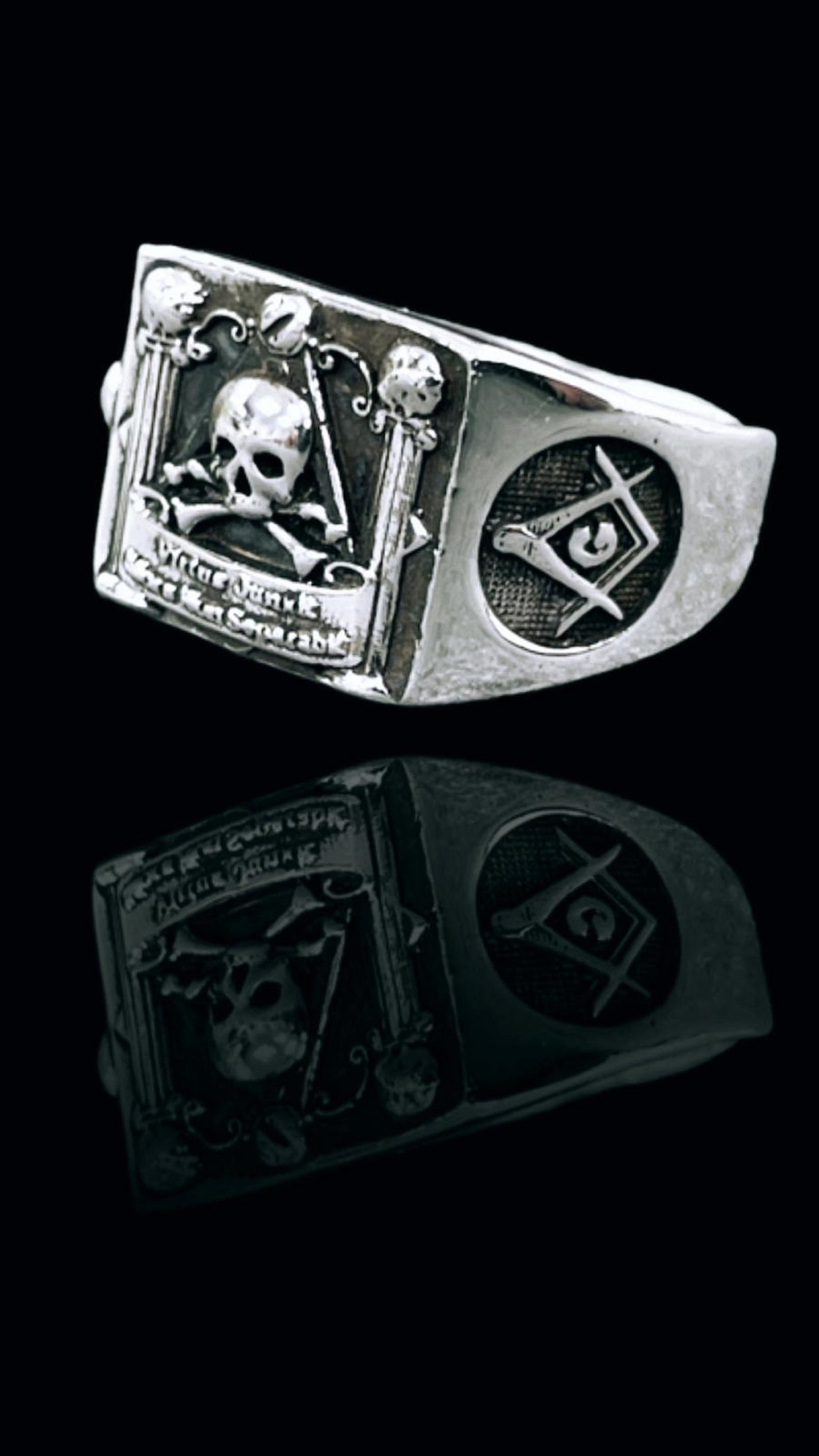 Masonic Skull and Pillars Freimaurer Sterling Silver Ring All - Etsy