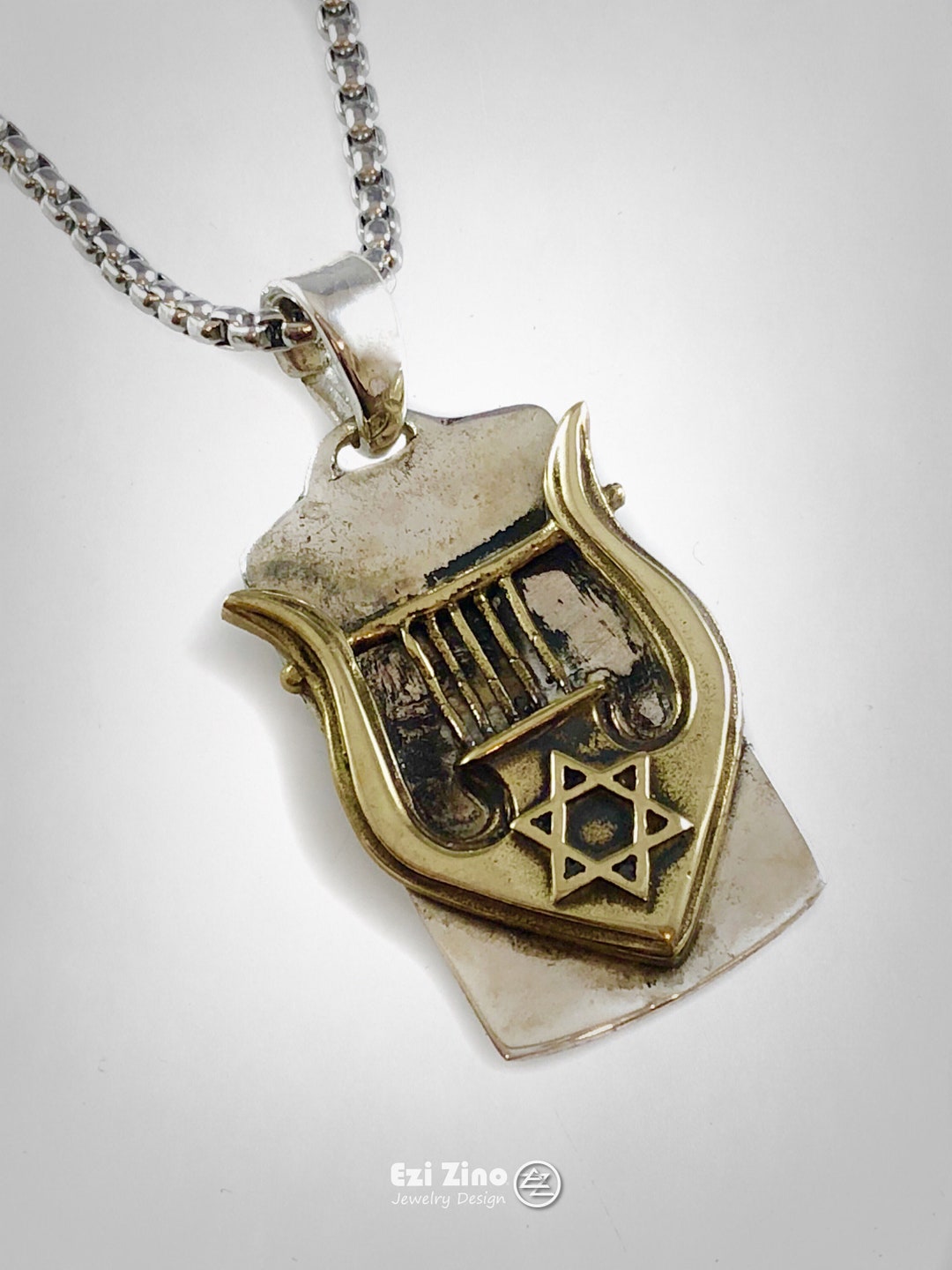 Original Ezi Zino | Star of David Violin/harp Brass & Sterling Silver ...