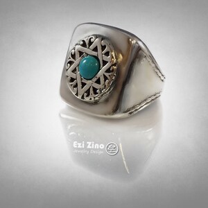 EZI ZINO Star of David Magen David Turquoise Signet Ring Sterling ...