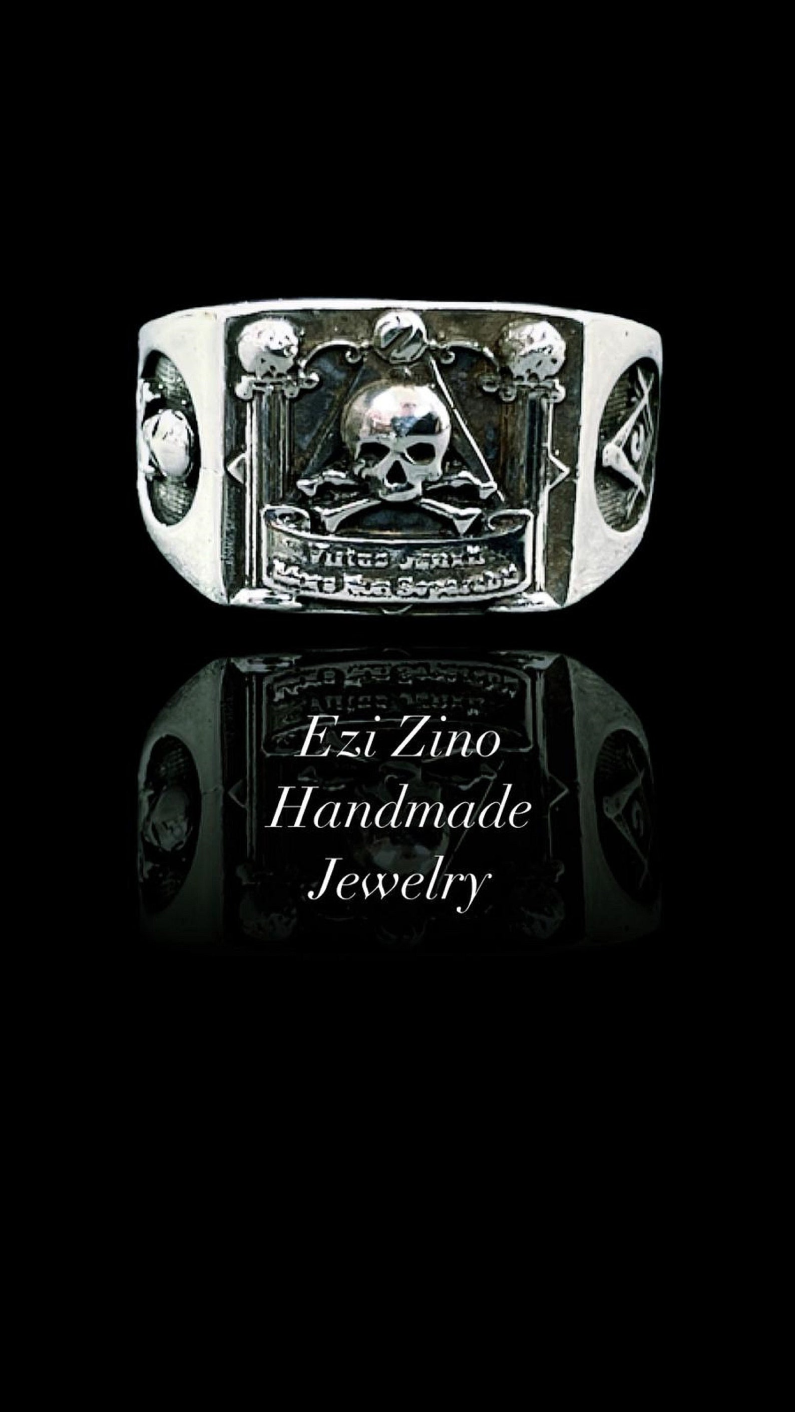 Masonic Skull and Pillars Freimaurer Sterling Silver Ring All - Etsy