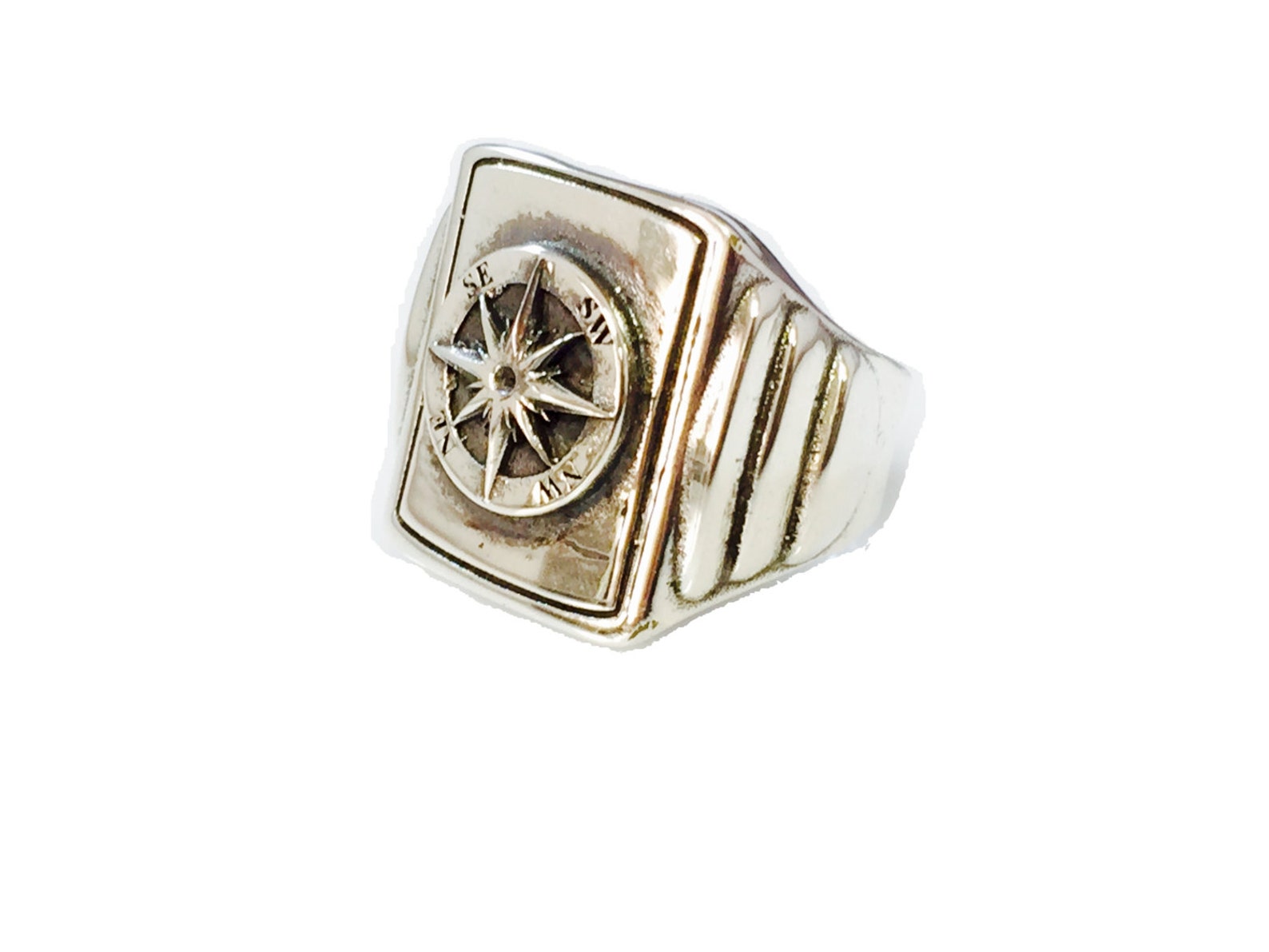 Ezi Zino Mens Compass Shield Signet Solid Sterling Silver 925 | Etsy