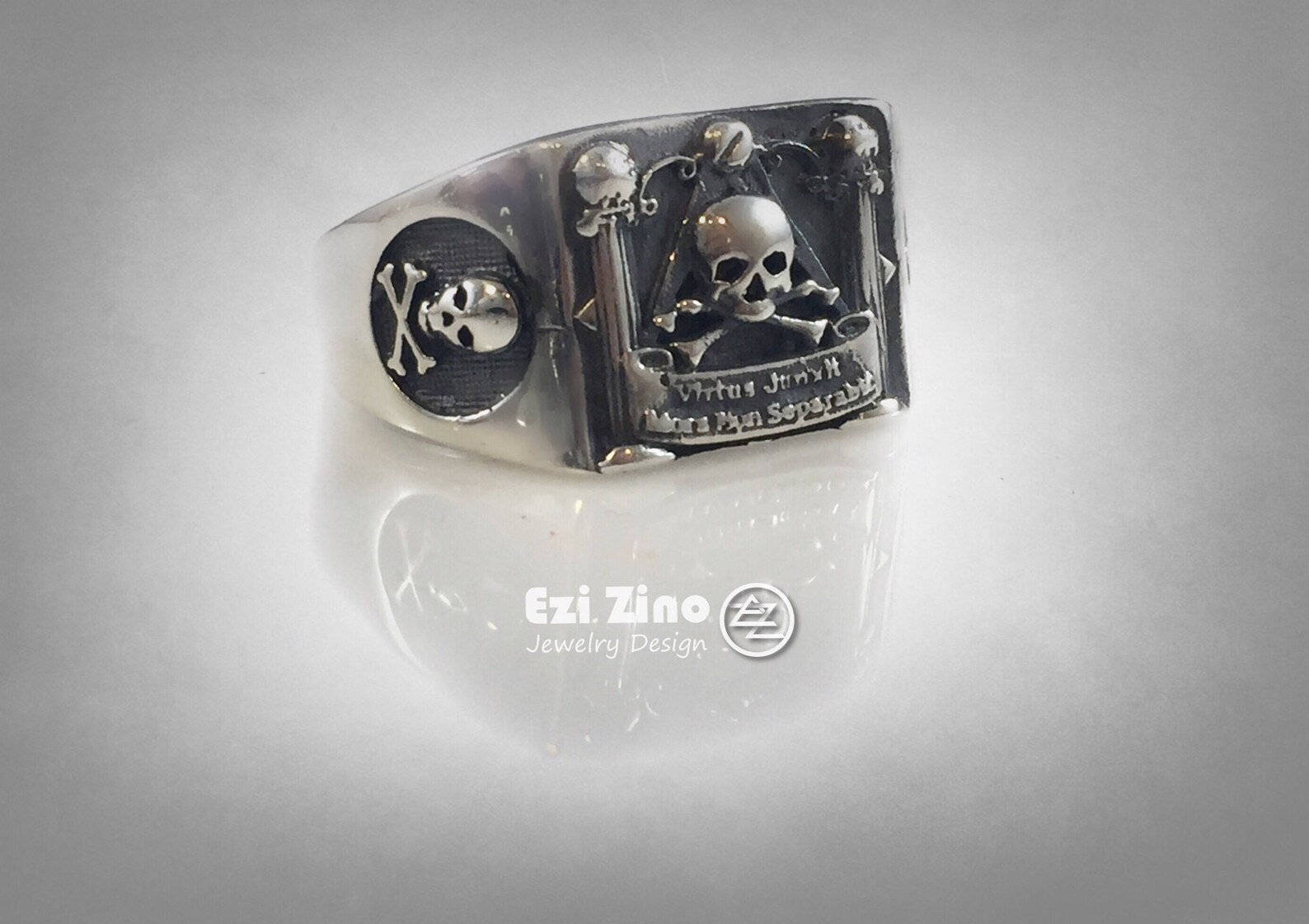 Masonic Skull and Pillars Freimaurer Sterling Silver Ring All - Etsy