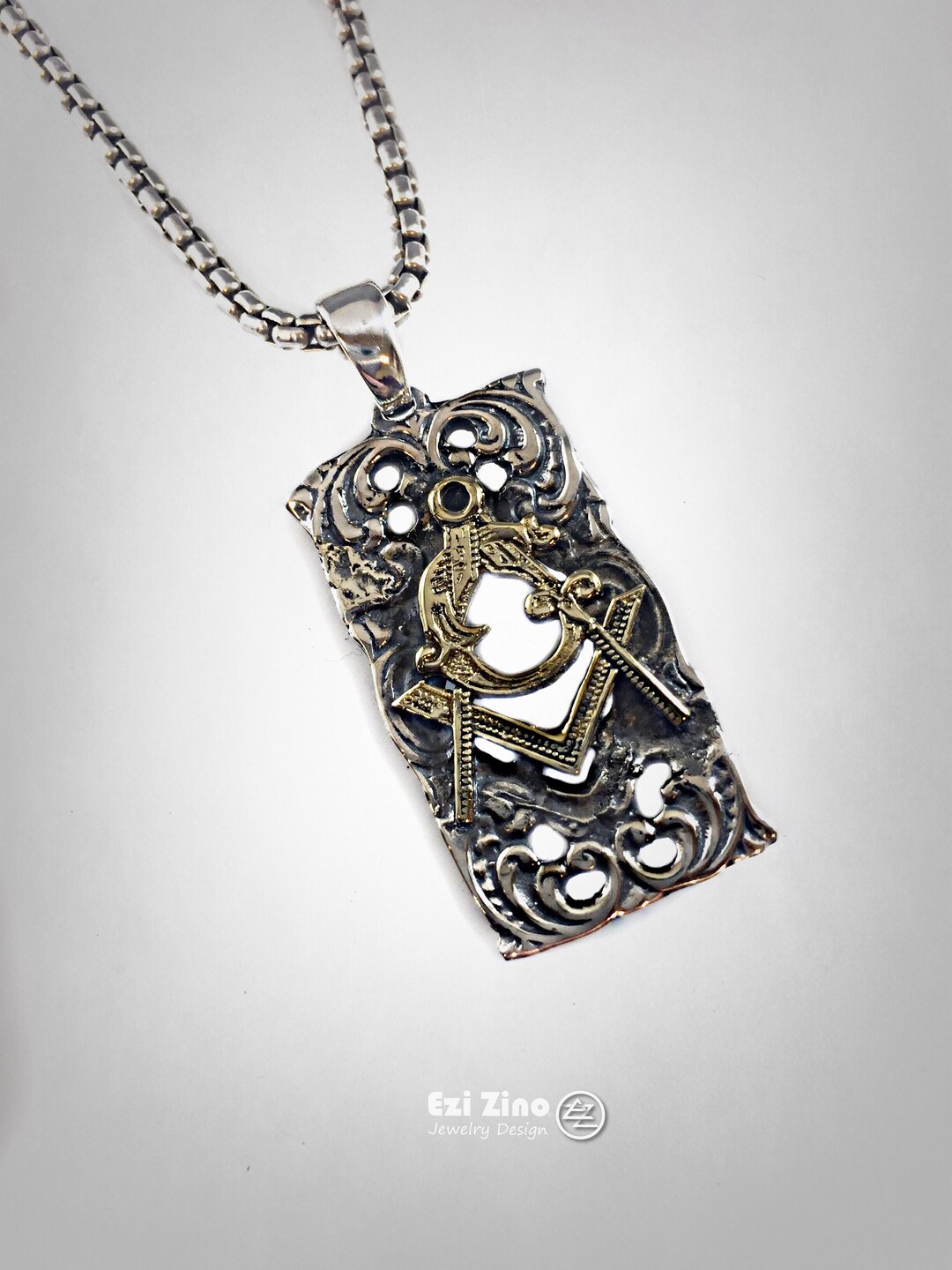 Original Ezi Zino | Vintage Bow Compass Freemason Sterling Silver 925 ...