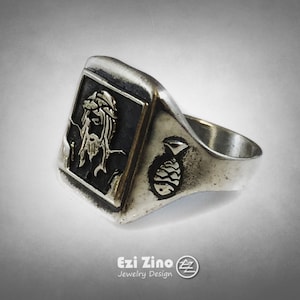 Ezi Zino Ring FACE OF JESUS Ichthus Fish & Cup Solid Signer Sterling ...