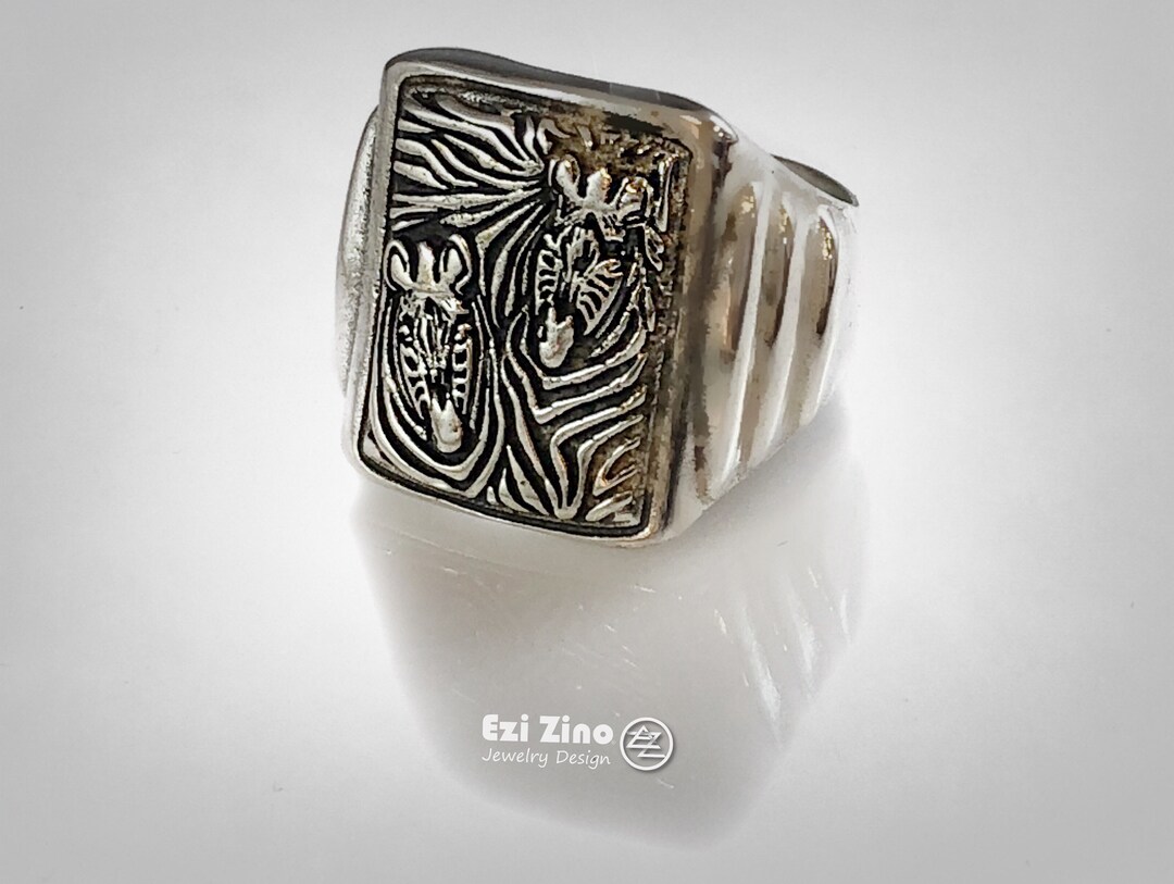 Original Ezi Zino | Zebra Stripes Motif Solid Sterling Silver 925 Ring ...