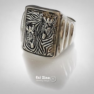 Original Ezi Zino | Zebra Stripes Motif Solid Sterling Silver 925 Ring ...