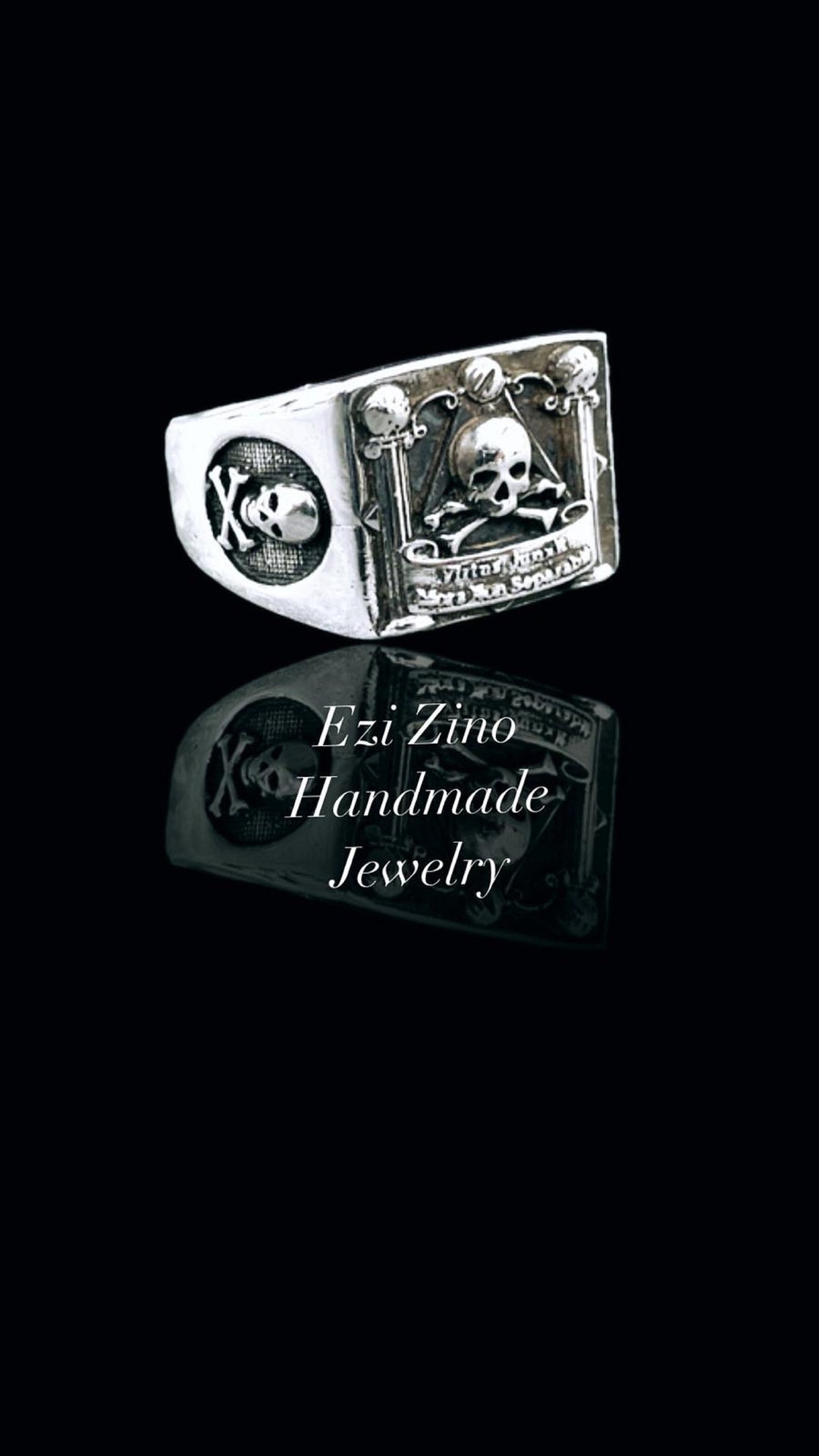 Masonic Skull and Pillars Freimaurer Sterling Silver Ring All Size ...