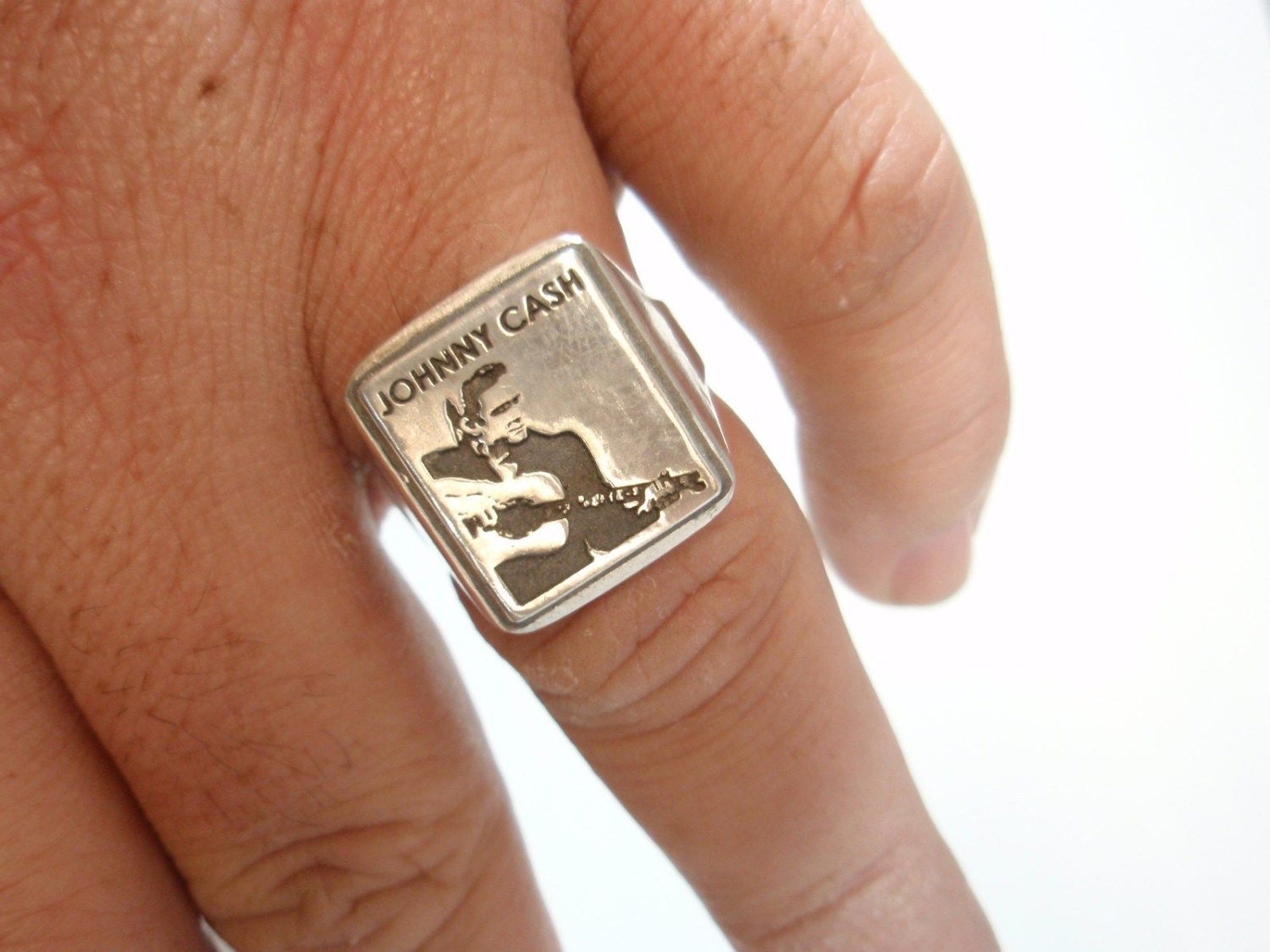 JOHNNY CASH Ring Solid Sterling Silver 925 Portrait Souvenir Fan ...