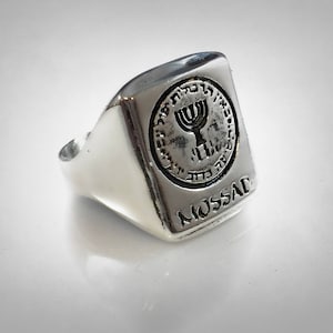 Israeli Mossad Logo Israel's Spy Agency Ring Solid Sterling Silver 925 ...