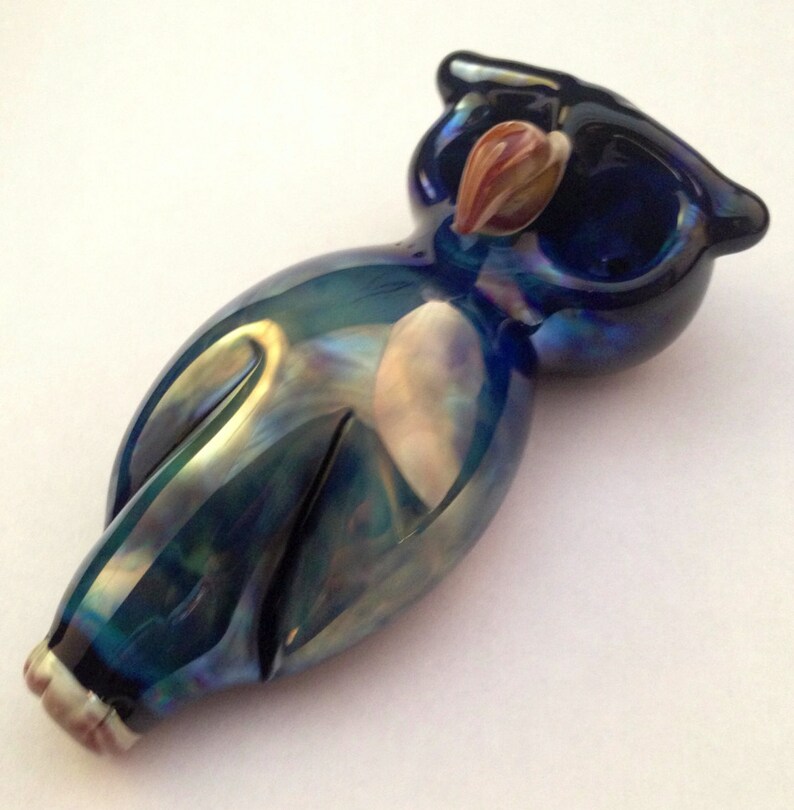 Double Bowl Owl Pipe Boglass Hand Blown Glass Owl Silver and - Etsy