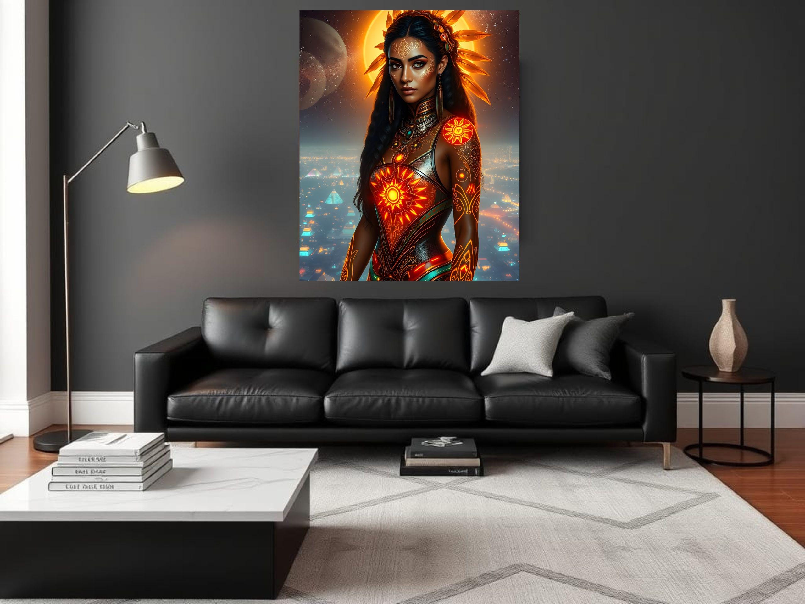 Aztec Goddess Digital Art Fantasy Warrior Queen Print Mayan Sun ...