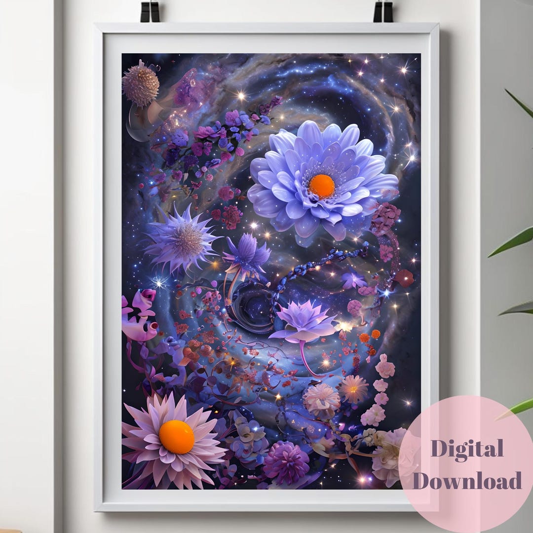 Galactic Floral Art, Cosmic Flowers Digital Print, Space-inspired Wall ...