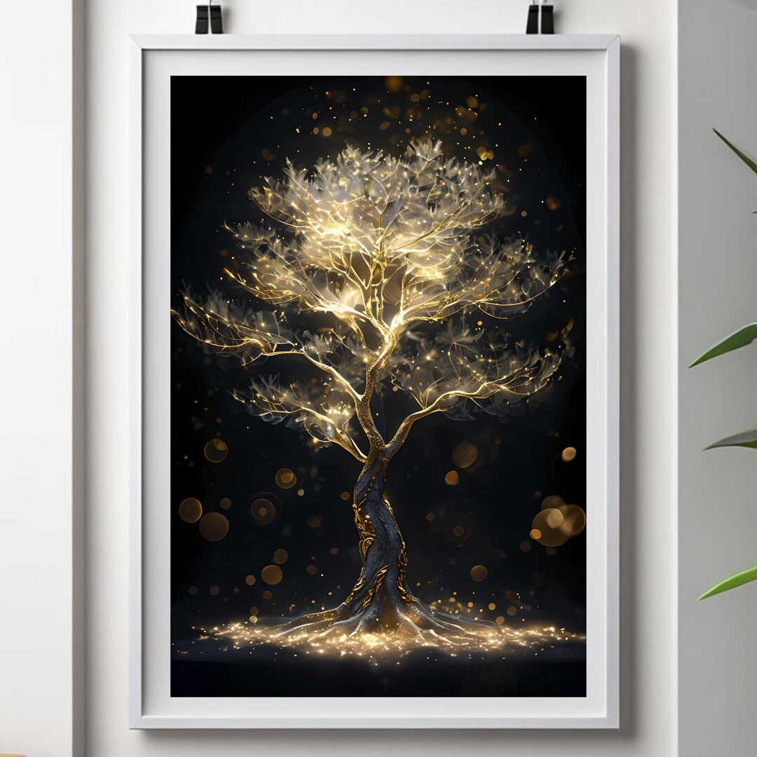 Enchanted Golden Tree Art Print - Magical Glowing Tree Wall Decor - Etsy