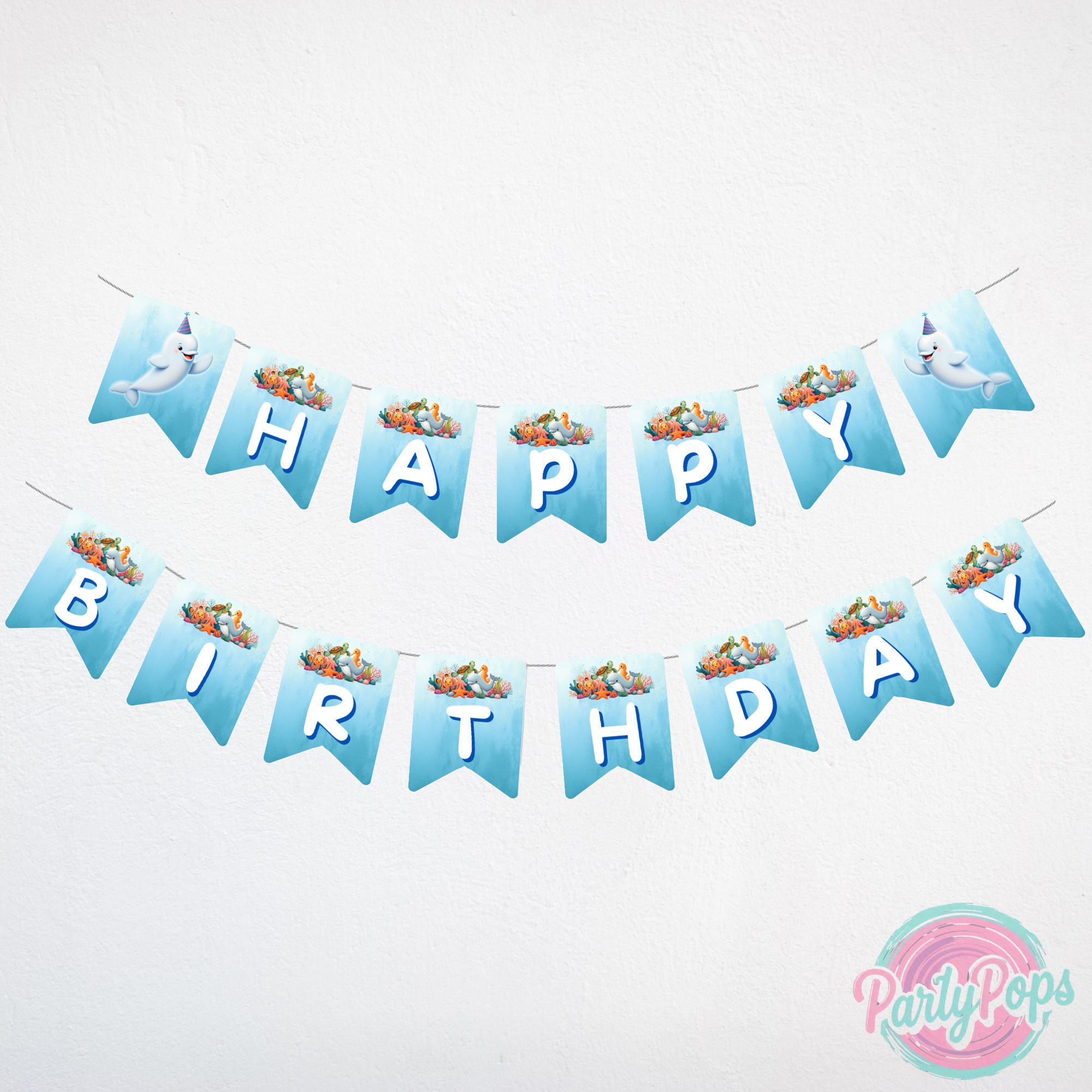 Under the Sea Happy Birthday Banner - Ocean Theme Party Decor ...