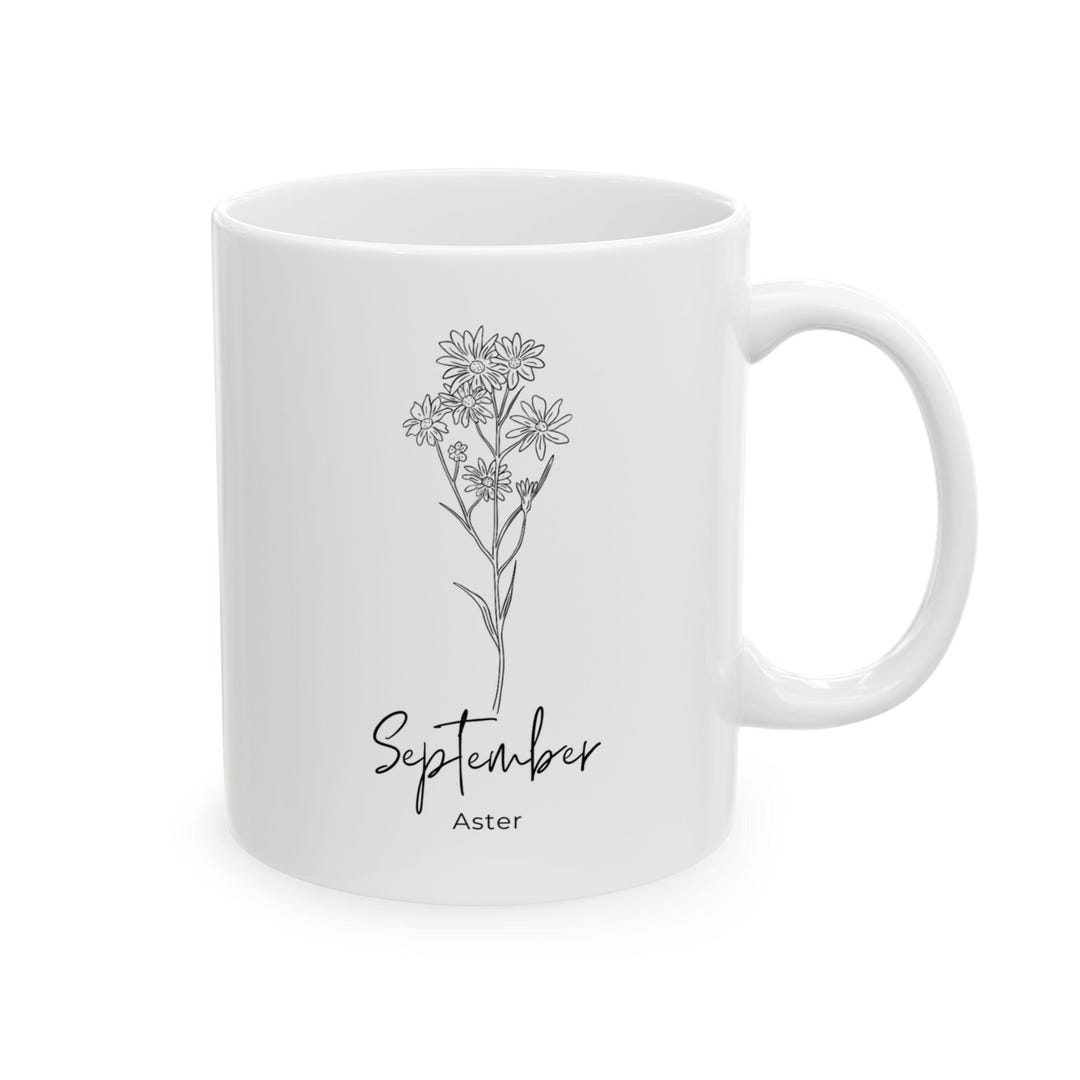 September Birth Flower Mug | Aster Design | Minimalist Coffee Mug ...