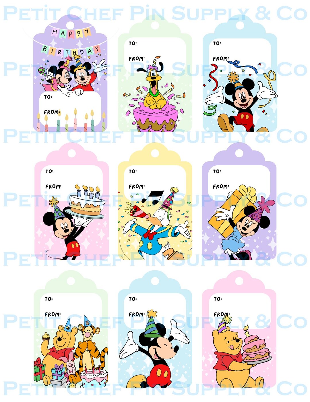 Disney Birthday Gift Tags | Printable, 48 Tags (instant Download) - Etsy