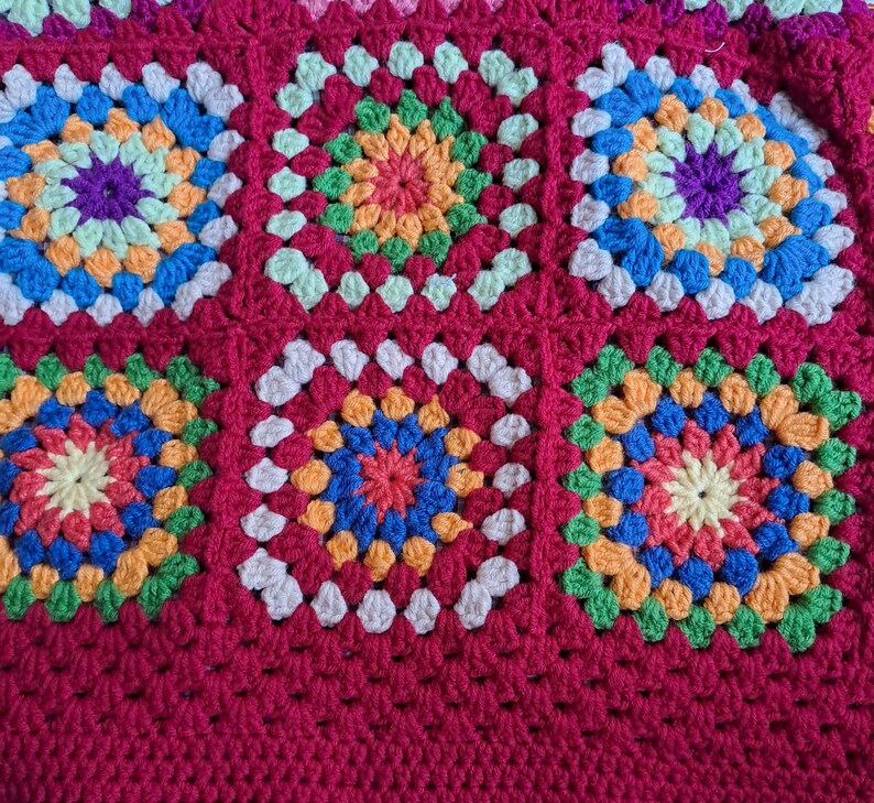 Handmade Crimson Red Crochet Granny Square Tote Bag - Etsy Canada