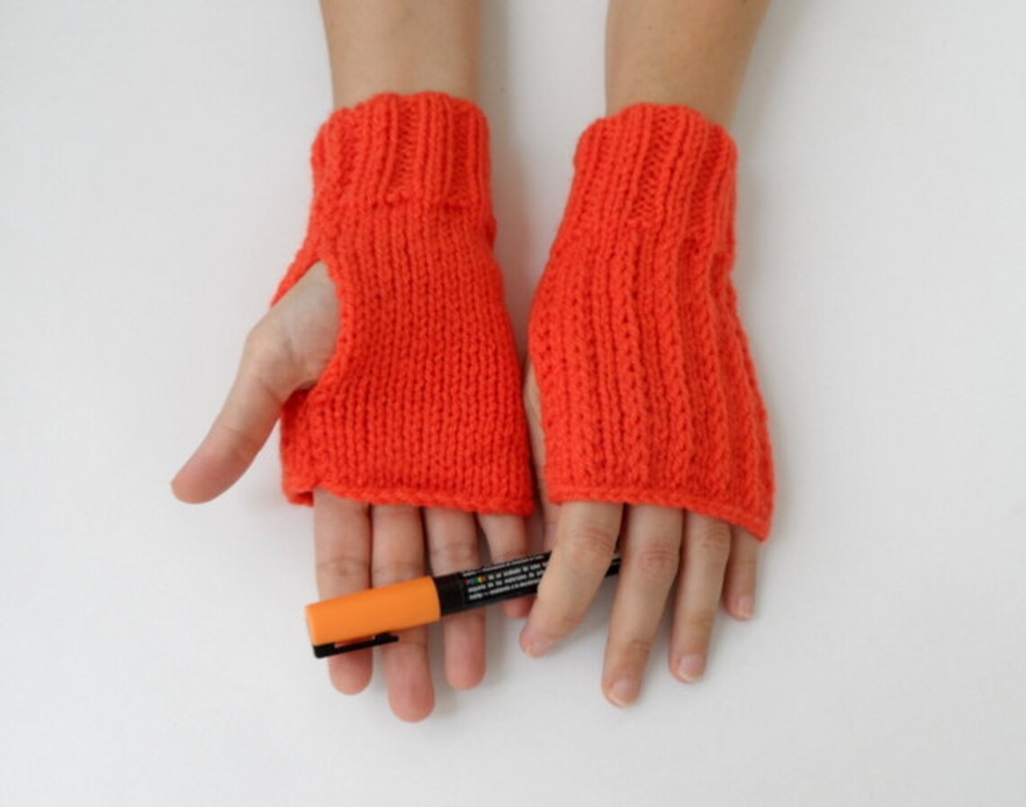 Fingerless Gloves Orange Pumpkin Wrist Warmers - Etsy