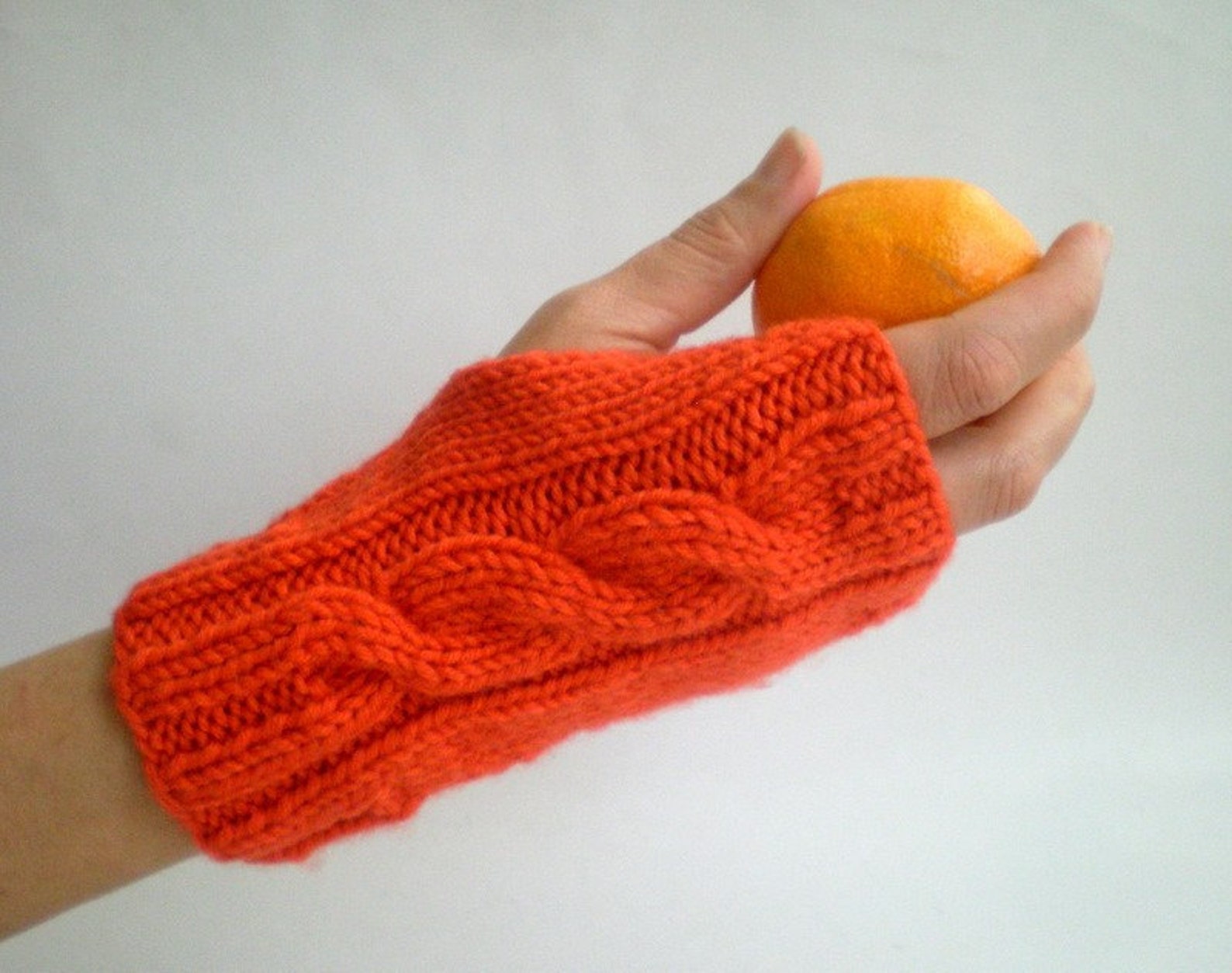 Orange Fingerless Gloves Knit Gloves Cable Knit-braided - Etsy