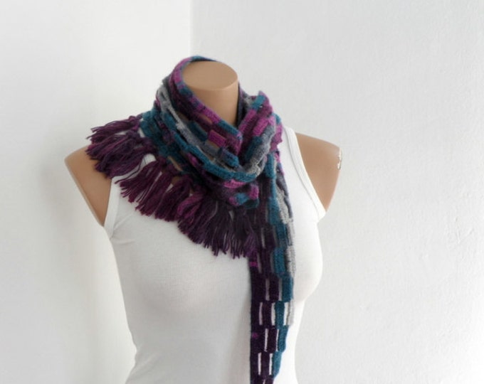 Purple Shawl Scarf, Crochet Neckwarmer With Fringe - Etsy