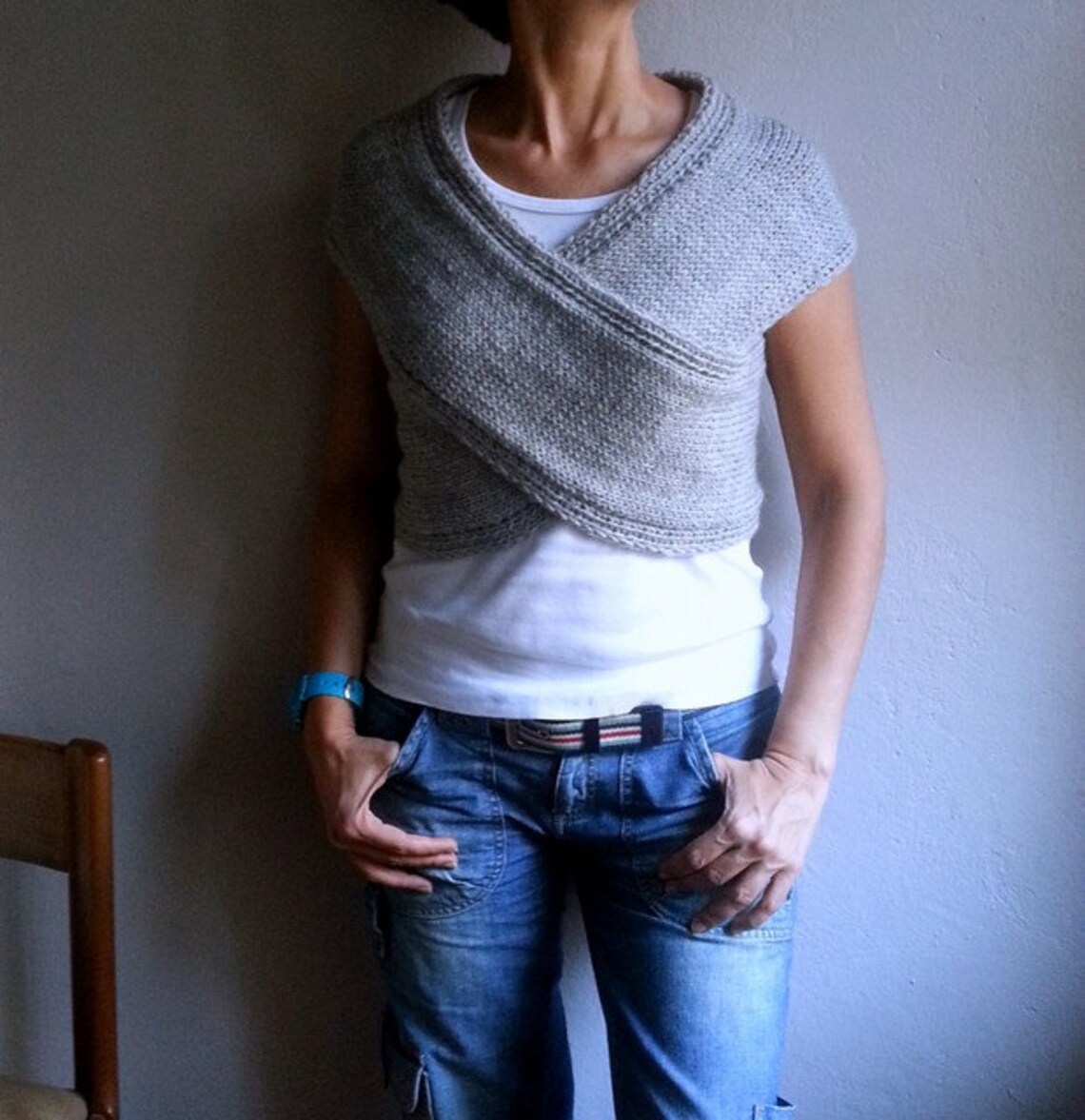 Knit Gray Vest Cross Sweater Scarf Neckwarmer Wrap Hood - Etsy