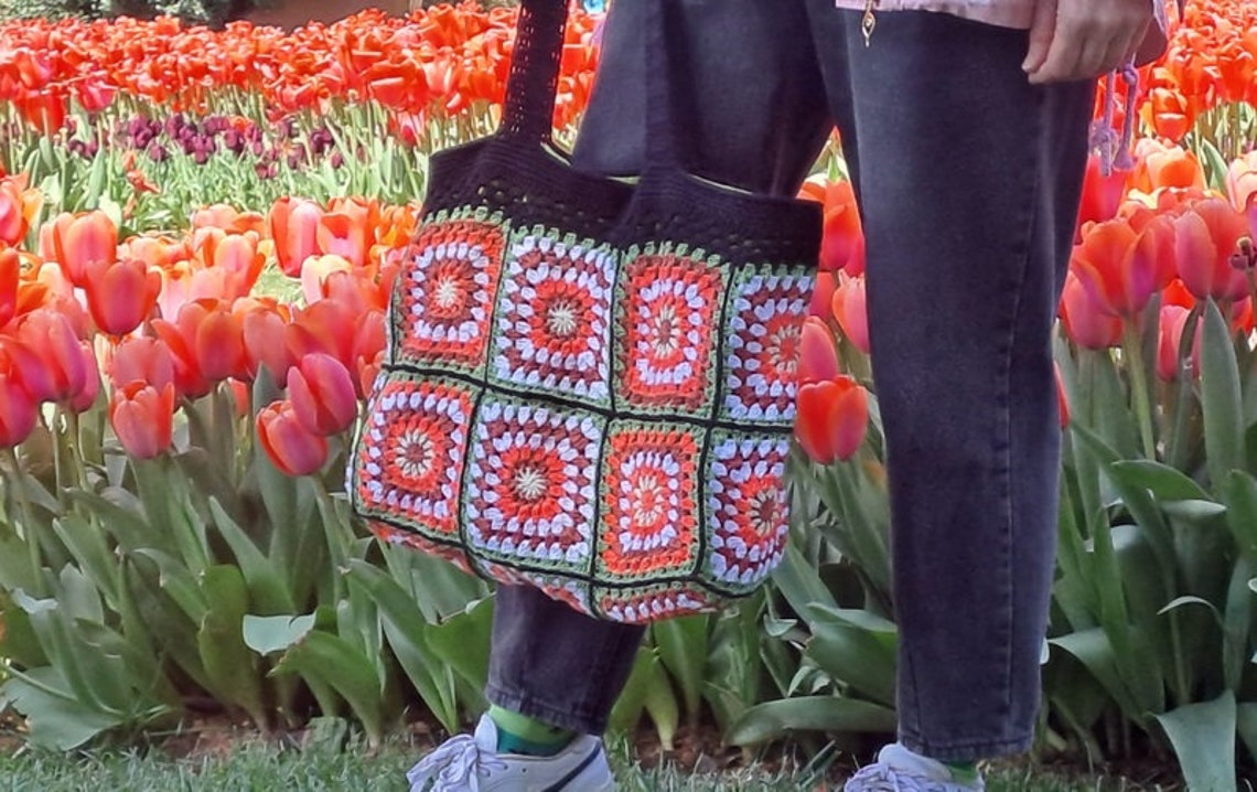 Colorful Large Crochet Granny Square Shoulder Bag Tote Bag - Etsy