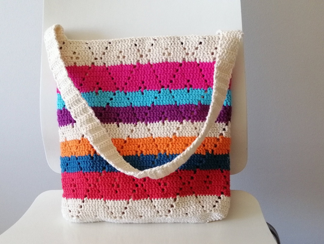 Striped Bag, Diamond Pattern Bag, Festival Bag, Crochet Bag, Tote Bag ...