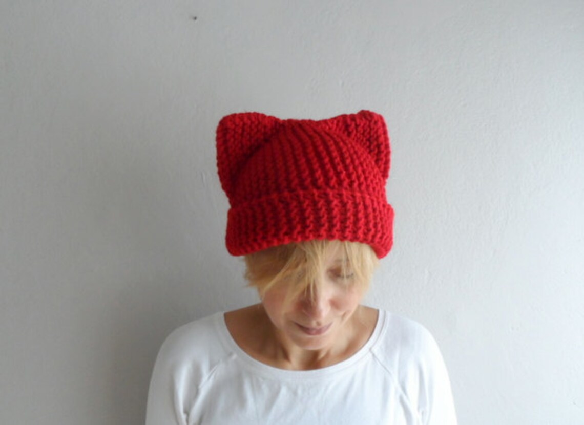 Red Cat Beanie, Cat Ear Hat, Cat Ear Beanie, Red Cat Hat, Chunky Knit ...