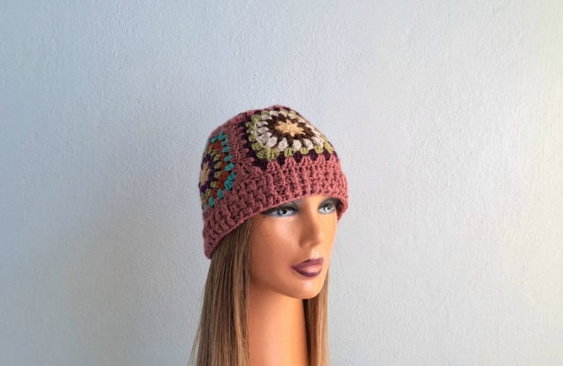 Crocheted Granny Square Cap Granny Beanie Boho Crochet Hat - Etsy