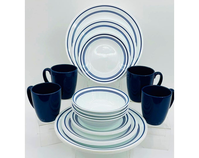 Corelle Classic Cafe Blue 20 Pc Dinner Set Corelle Mugs Serves 4 - Etsy