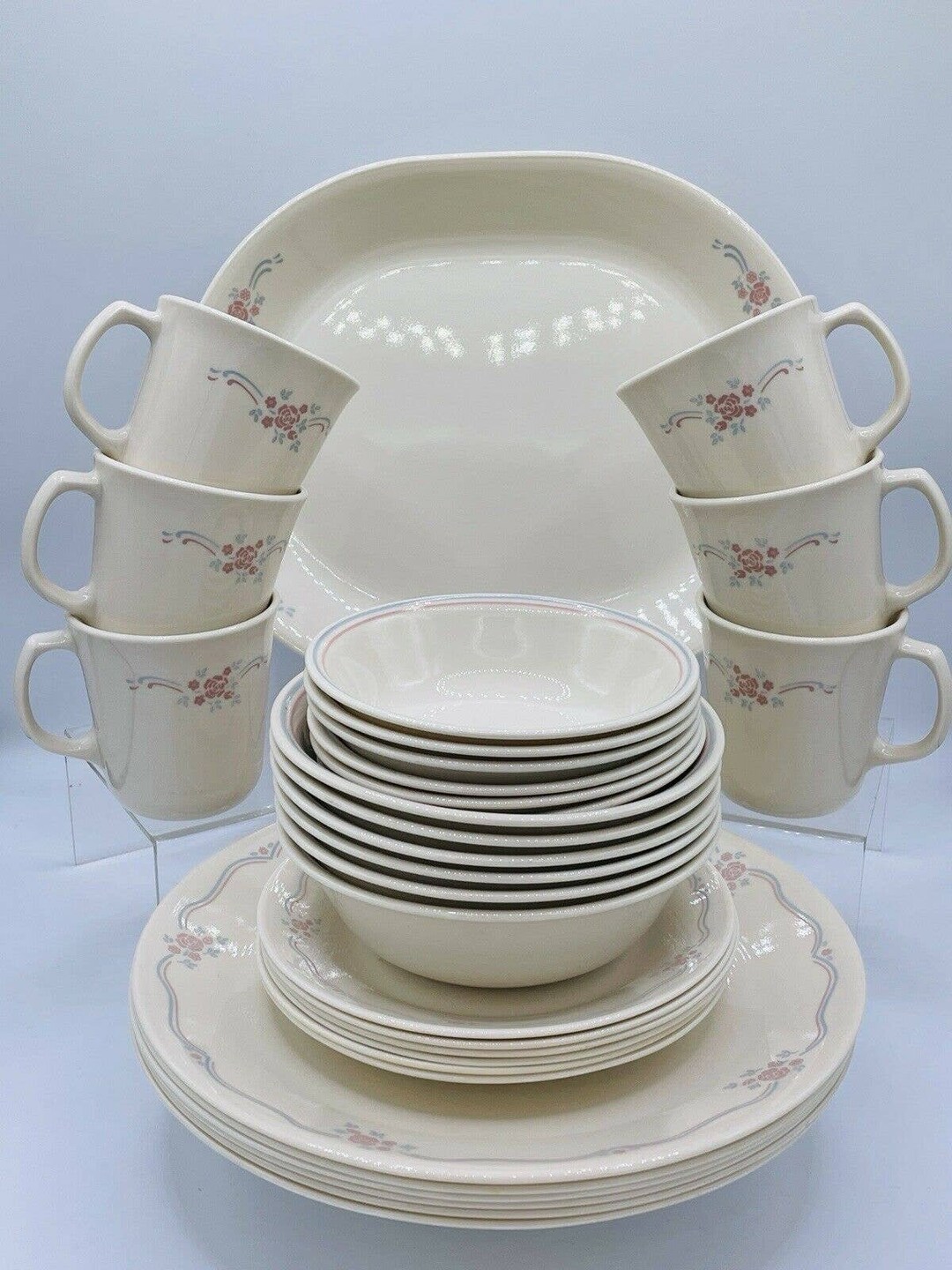 Corelle English Breakfast Dinner Set 31 Pc Serves 6 With Corning Mugs ...