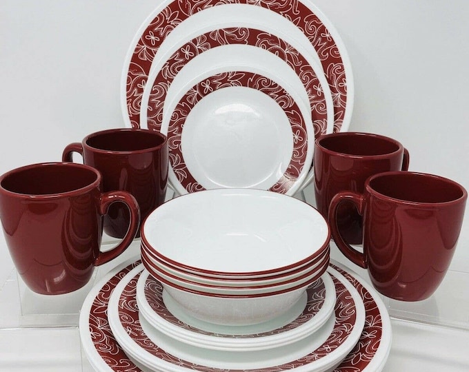 Corelle Bandhani 20 Pc Dinnerware Set Serves 4 Red Corelle Mugs ...