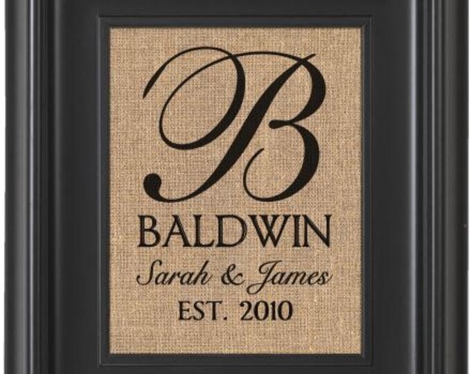 Burlap Family Sign, Burlap Wedding Sign, Family Name Sign, Monogram ...