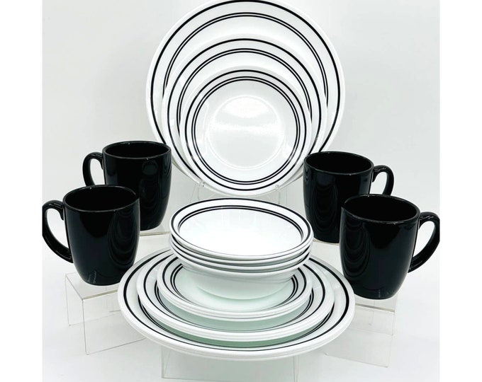 Corelle Classic Cafe Black 20 Pc Dinner Set Corelle Mugs Serves 4 - Etsy