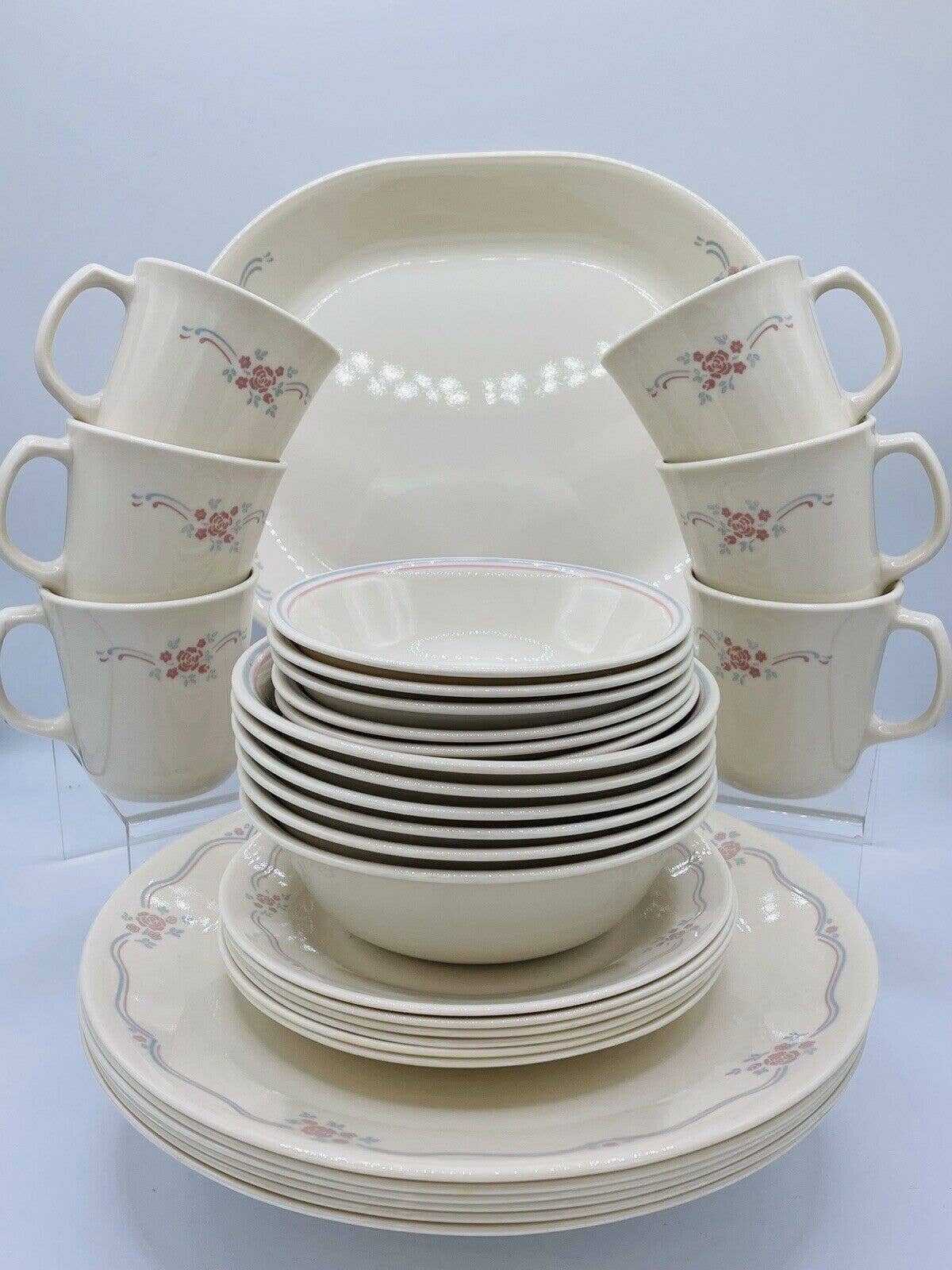 Corelle English Breakfast Dinner Set 31 Pc Serves 6 With Corning Mugs ...