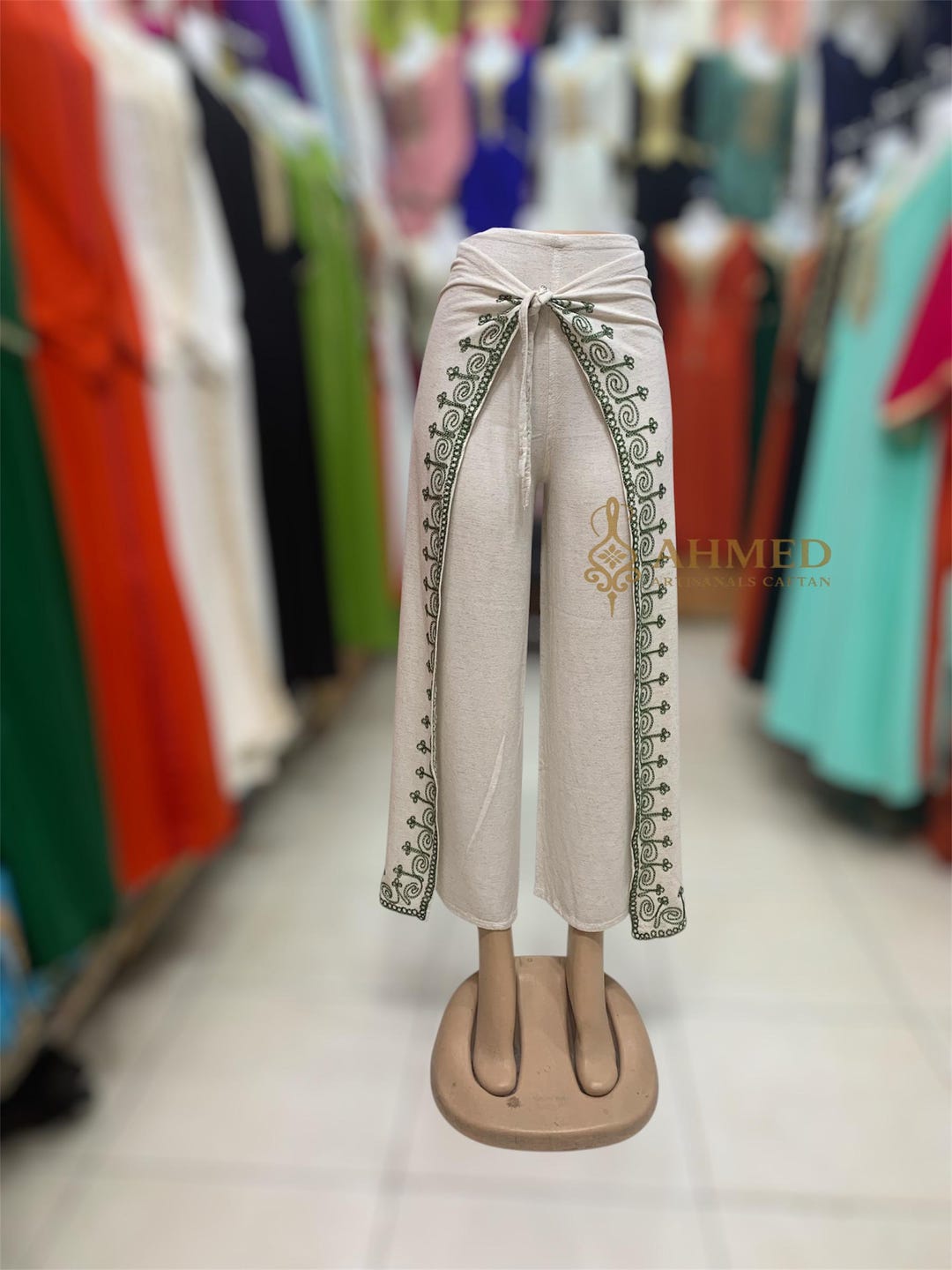 Embroidered Moroccan Linen Pants for Women – Handmade Traditional Loose ...