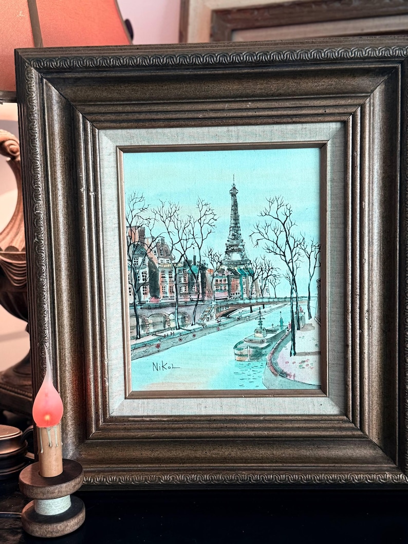 Vintage Paris Painting Eiffel Tower Signed Nikol Framed Canvas Parisian ...
