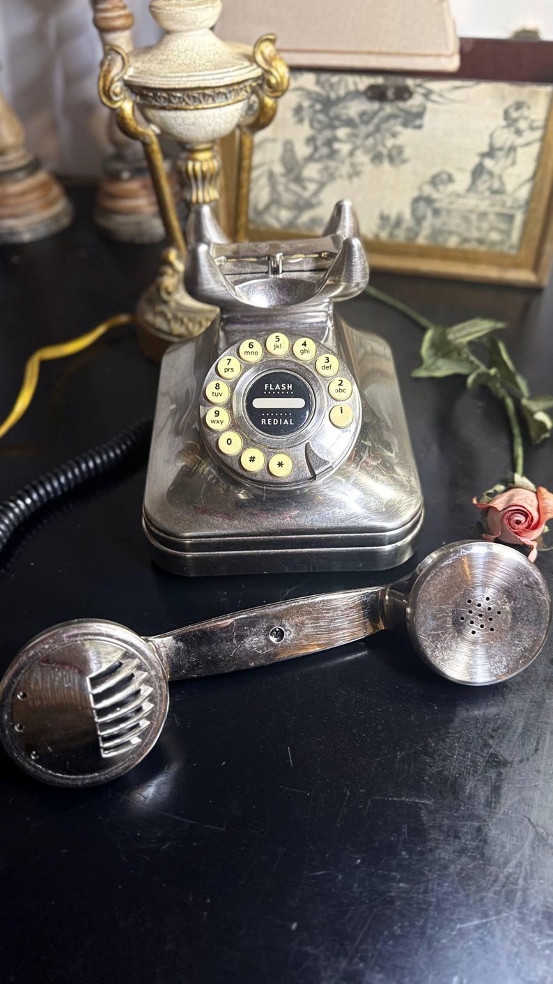 Vintage-style Brushed Metal Desk Phone | Retro Rotary Design, Hollywood ...