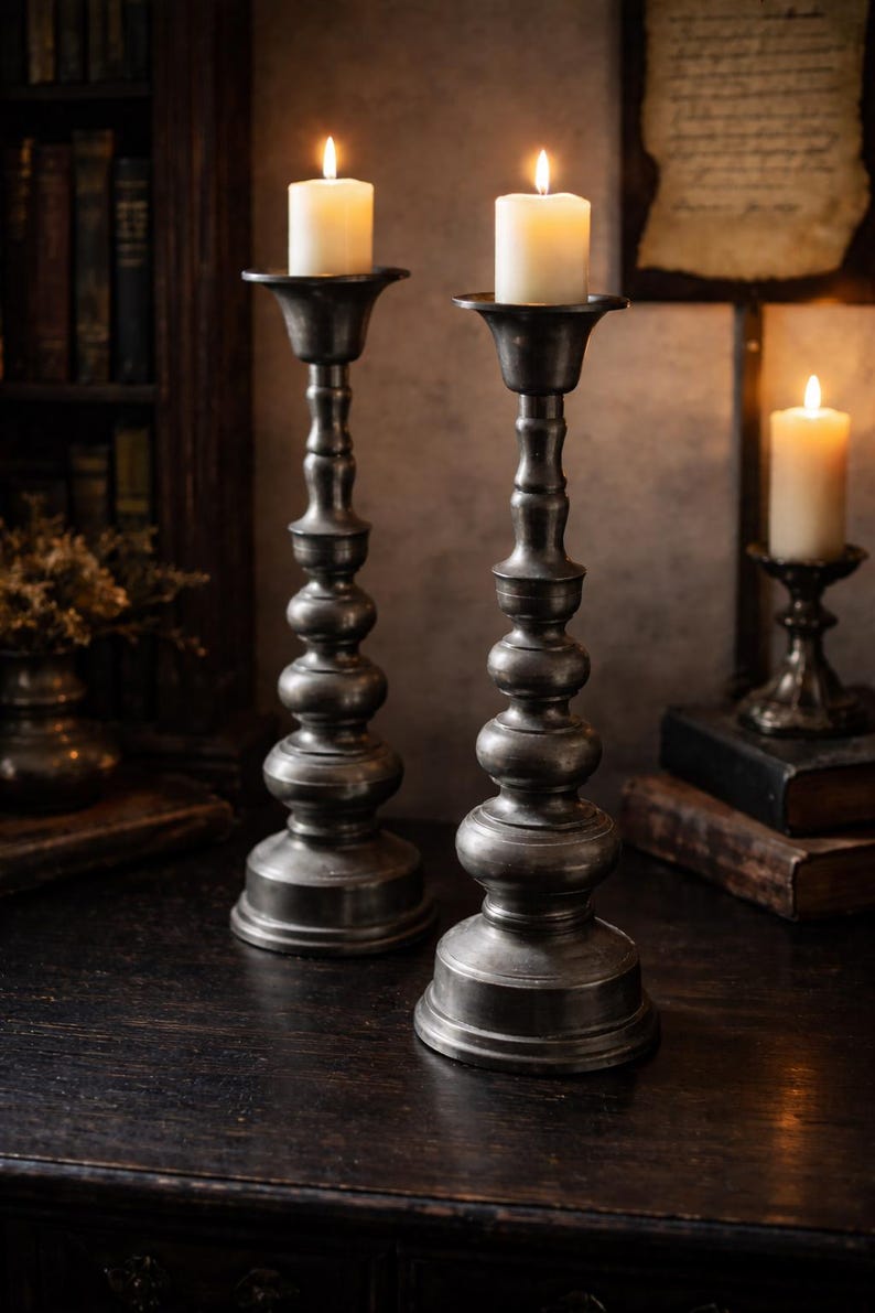Tall Metal Candlesticks Pair 18 Inch Gothic Dark Academia Sculptural ...