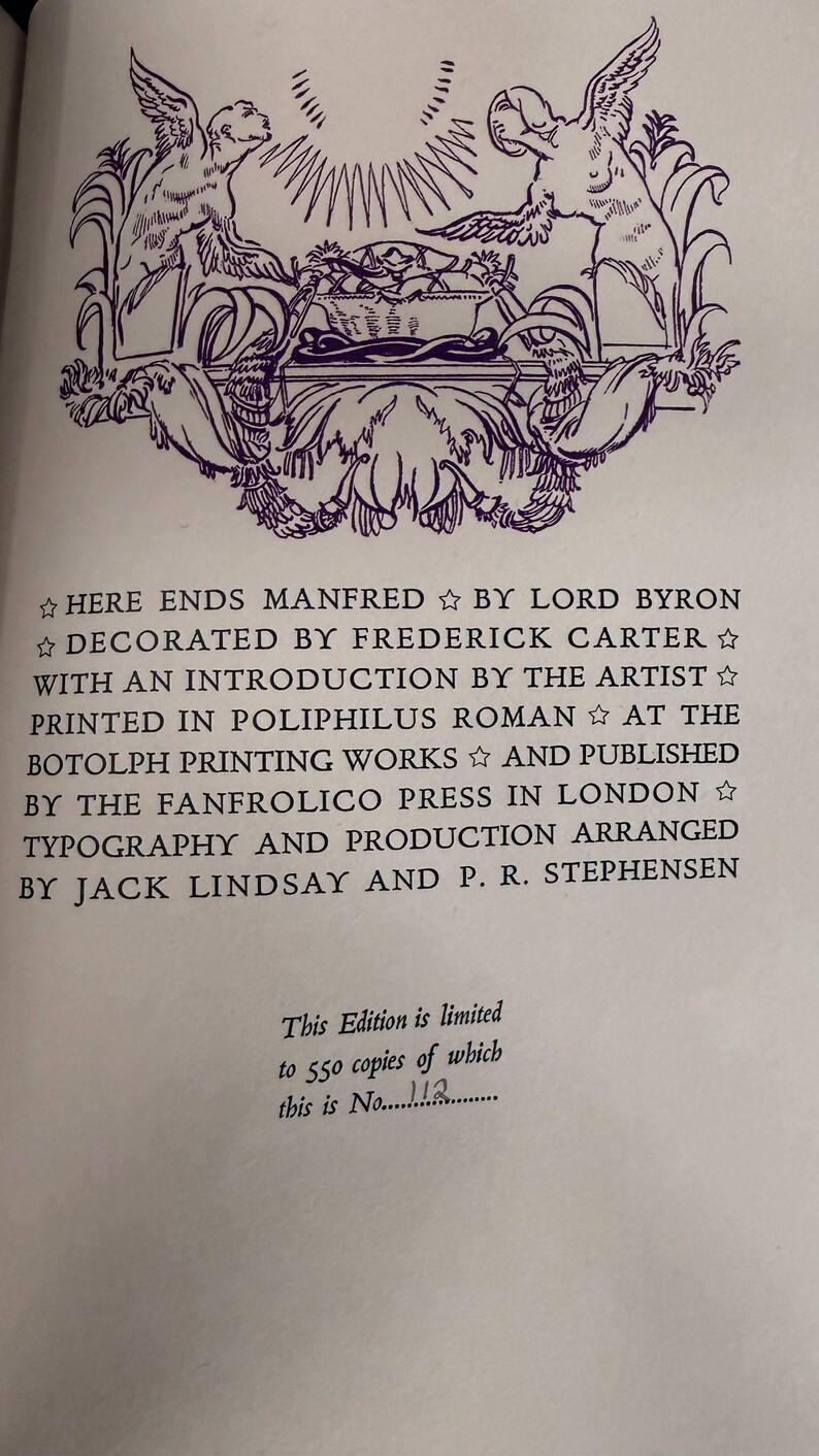 Manfred by Lord Byron – 1929 Limited Edition Fanfrolico Press Book - Etsy