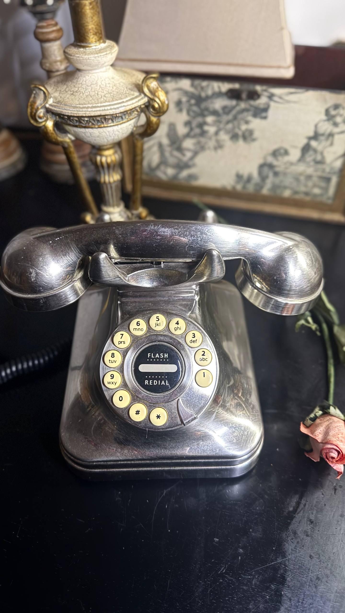 Vintage-style Brushed Metal Desk Phone | Retro Rotary Design, Hollywood ...