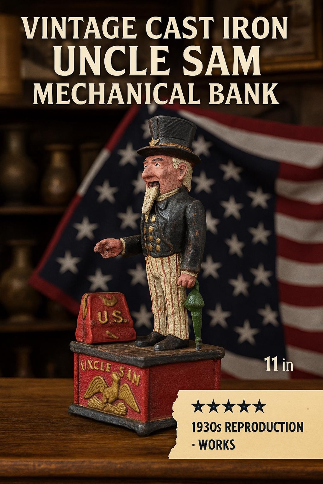Vintage Cast Iron Uncle Sam Bank – Heavy Patriotic Coin Bank – Working ...