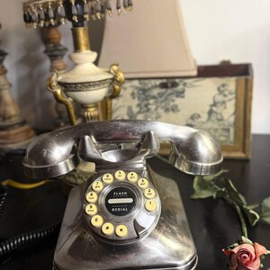 Vintage-style Brushed Metal Desk Phone | Retro Rotary Design, Hollywood ...