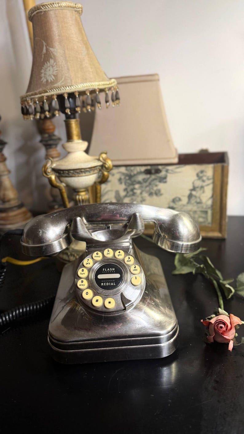 Vintage-style Brushed Metal Desk Phone | Retro Rotary Design, Hollywood ...