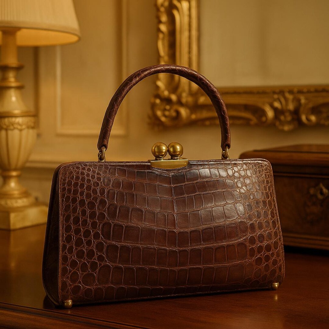 Vintage 1950s Genuine Crocodile Leather Handbag Bellestone Top Handle ...