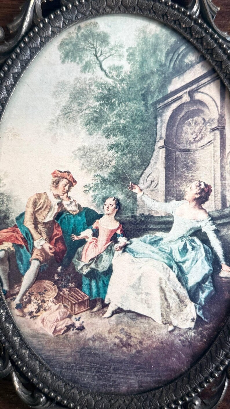 Vintage Italian Rococo Wall Plaque, Pastoral Print, Baroque Metal Frame ...