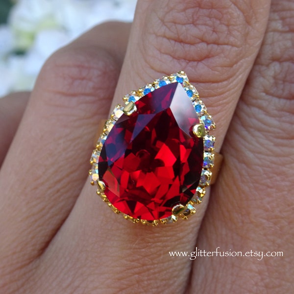 Red Crystal Ring - Etsy