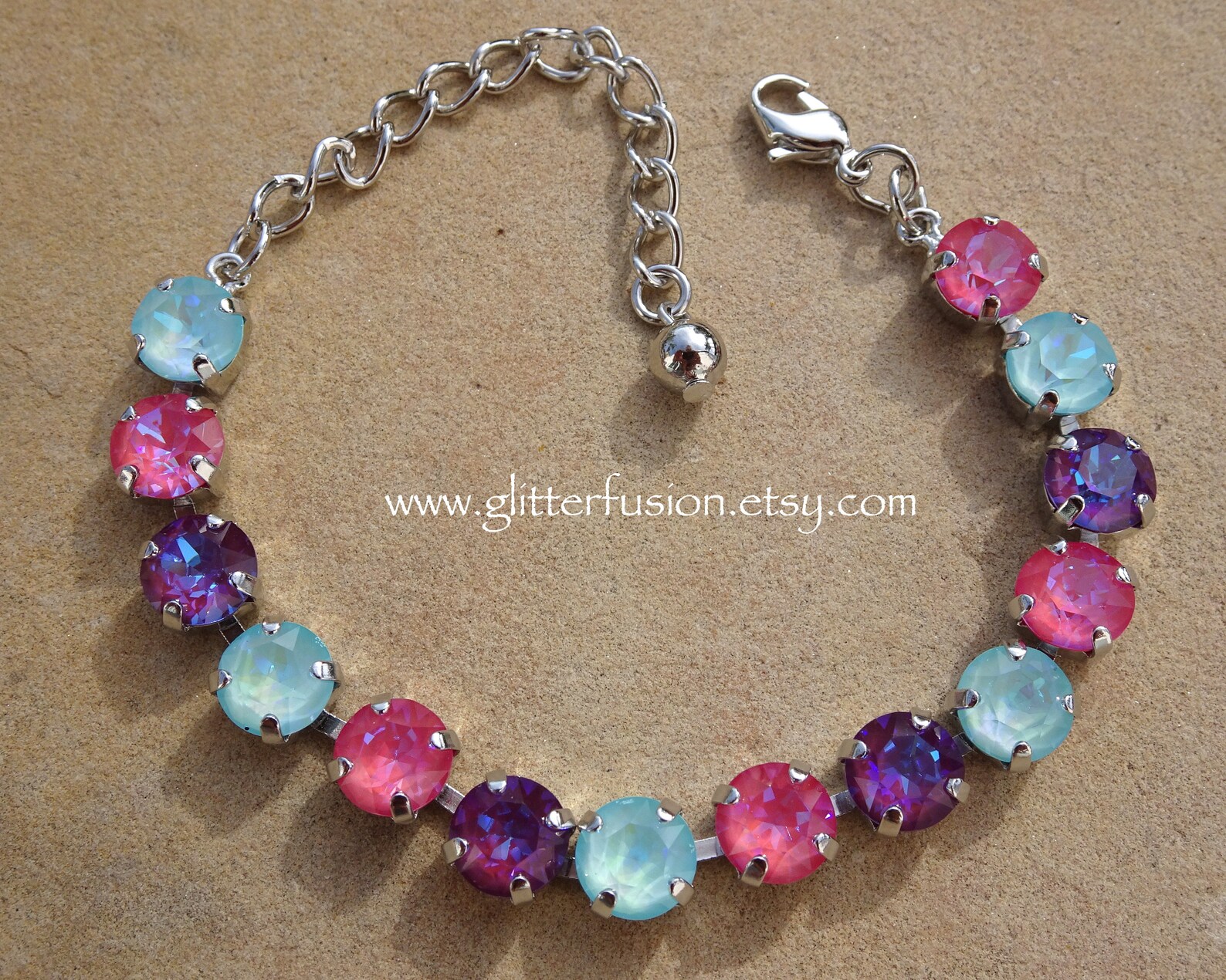 Bright Colorful Swarovski Crystal Statement Bracelet Pink | Etsy