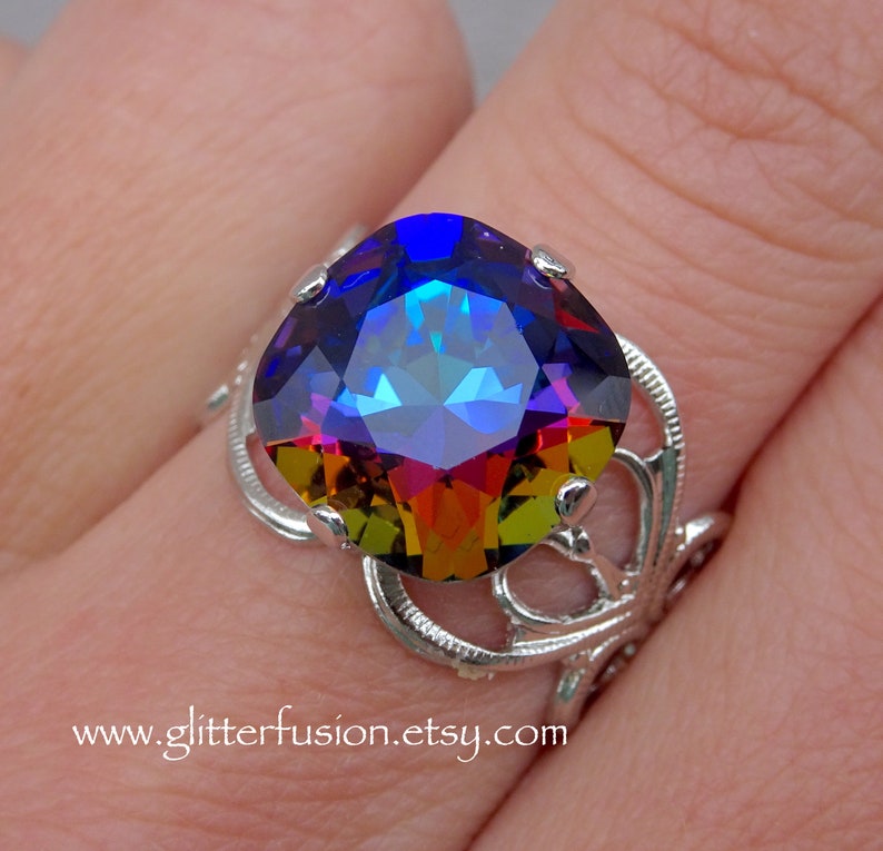 Meridian Blue Swarovski Crystal Heart Filigree Statement Ring - Etsy