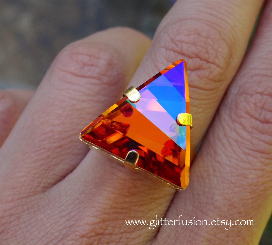 Astral Pink Swarovski Delta Crystal Statement Ring, Big Pink Orange ...